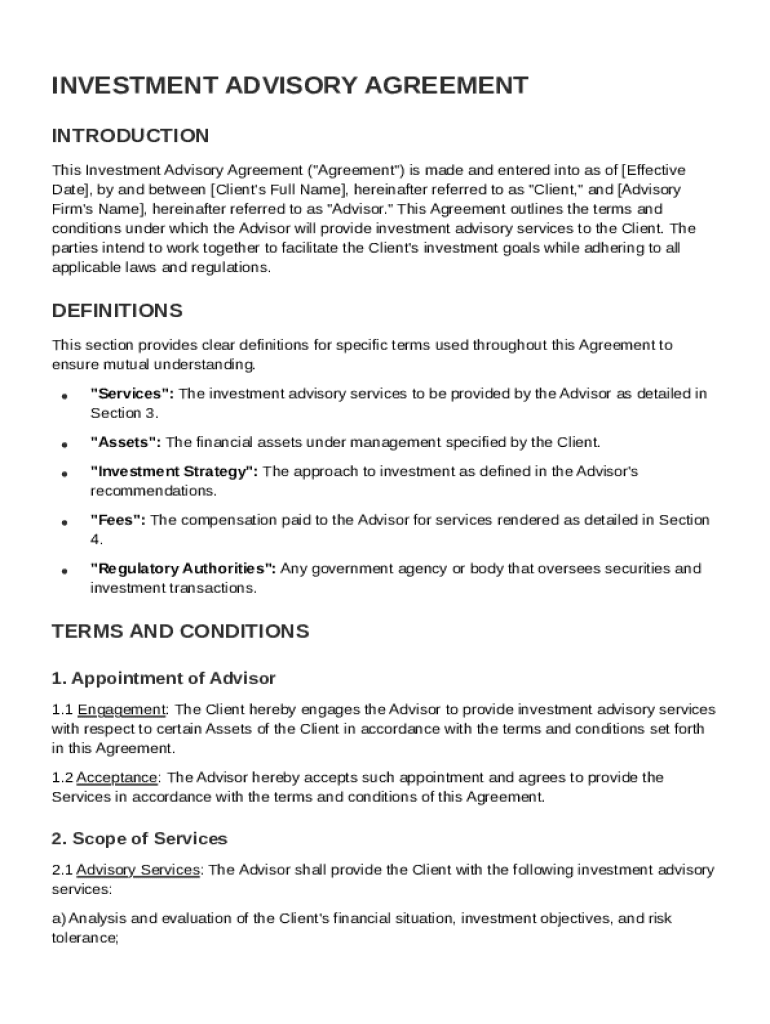 Investment Advisory Agreement Template: Fill out & sign online | DocHub