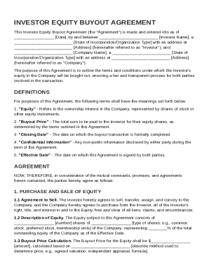 Fillable Online Investor Equity Buyout Agreement Template Fax Email ...