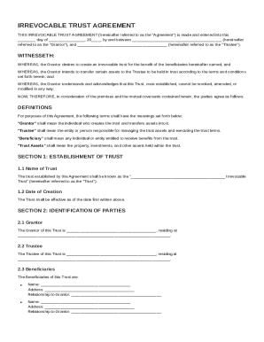 Irrevocable Trust Agreement Template Form - Fill Online, Printable ...