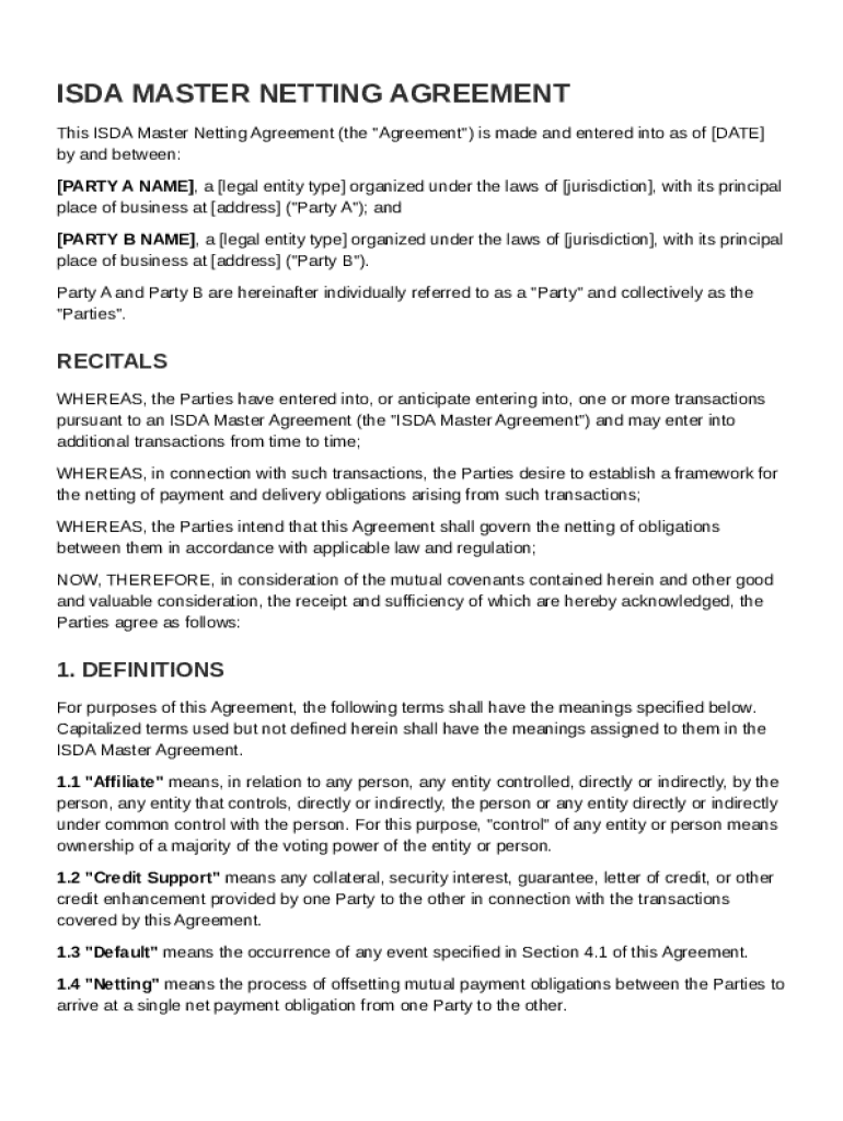 Isda Master Netting Agreement Template Form - Fill Online, Printable ...