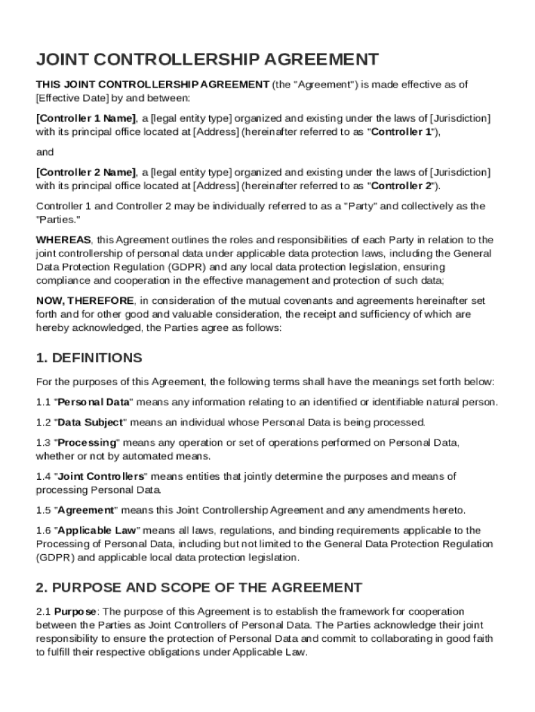 Joint Controllership Agreement Template: Fill out & sign online | DocHub