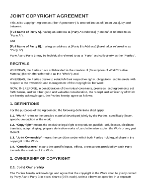 Joint Copyright Agreement Template Form - Fill Online, Printable ...
