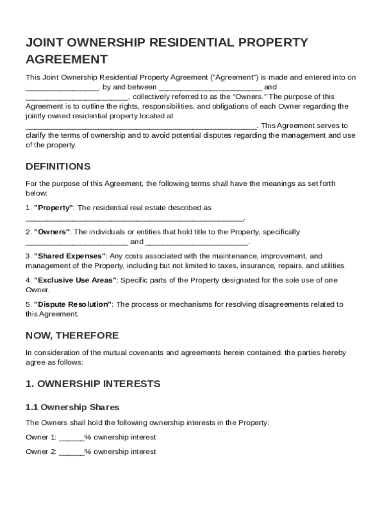 Joint Ownership Residential Property Agreement Template: Fill out ...