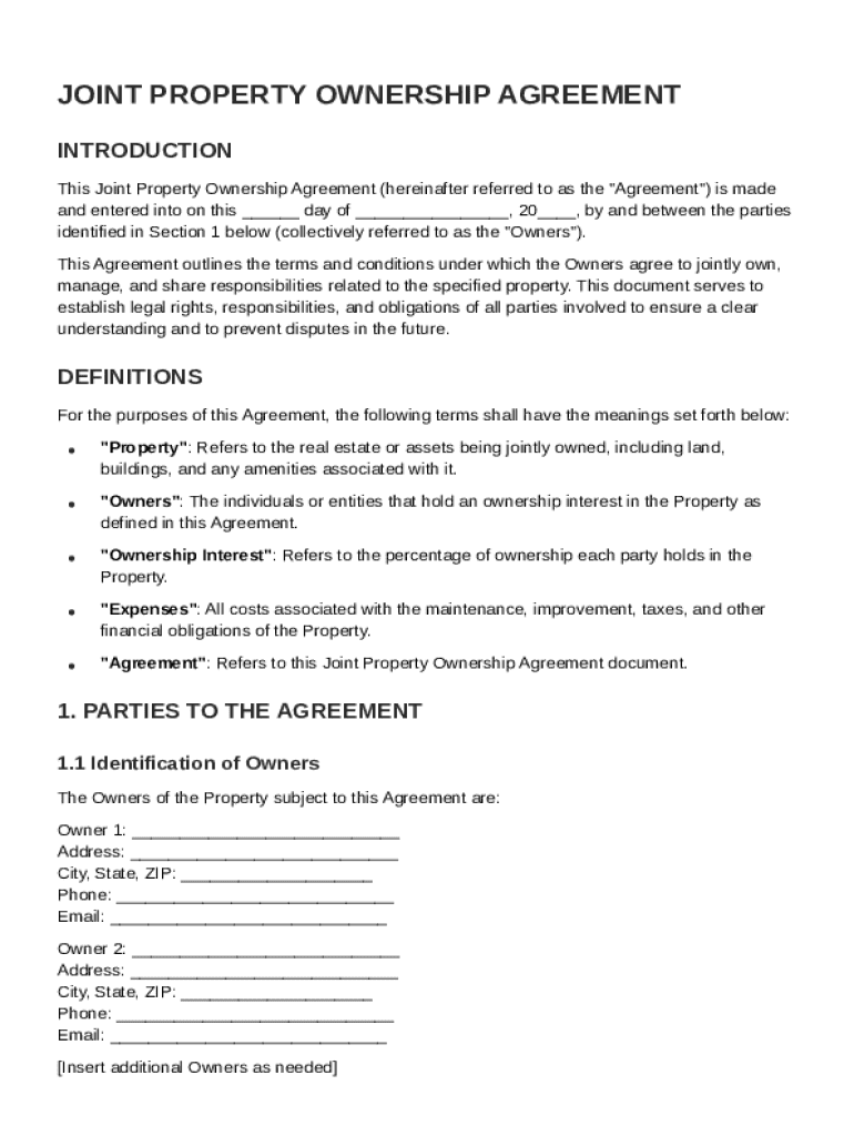 Joint Property Ownership Agreement Template: Fill out & sign online ...