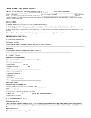 Junk Removal Agreement Template Form - Fill Online, Printable, Fillable ...