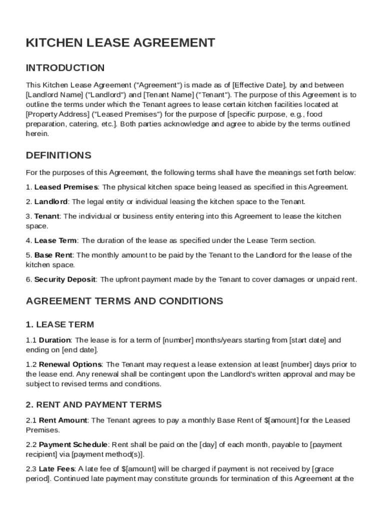 Kitchen Lease Agreement Template: Fill out & sign online | DocHub
