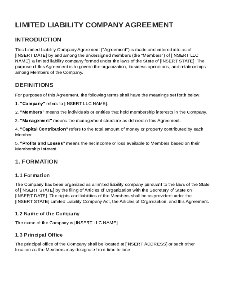 LLC Agreement Template Form - Fill Online, Printable, Fillable, Blank ...