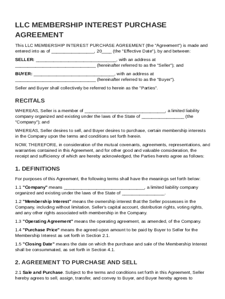 LLC Membership Interest Purchase Agreement Template: Fill out & sign ...