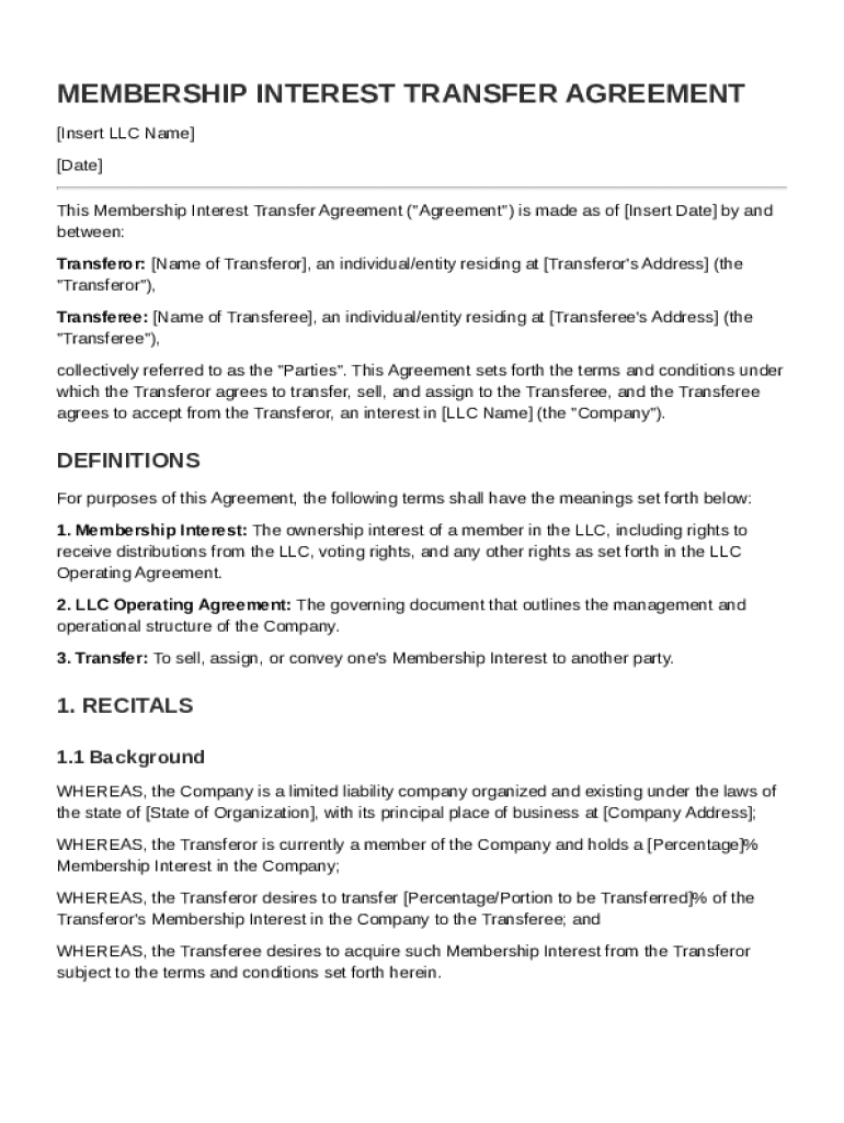 LLC Membership Interest Transfer Agreement Template: Fill out & sign online | DocHub