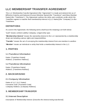 Fillable Online LLC Membership Transfer Agreement Template Fax Email ...