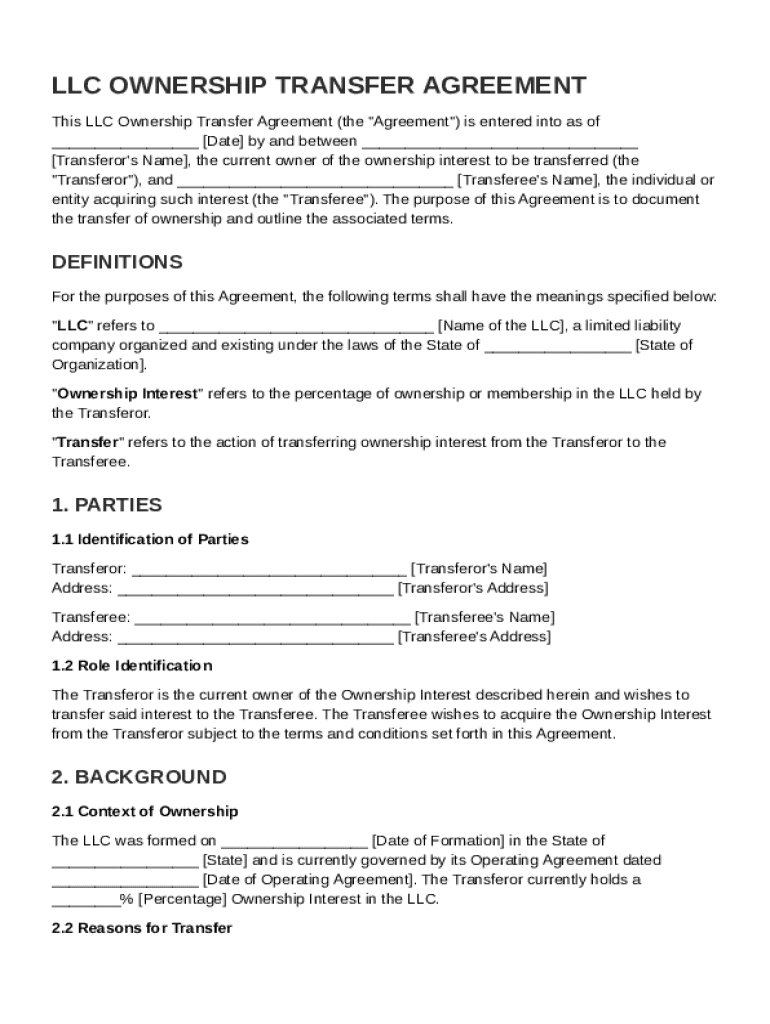 LLC Ownership Transfer Agreement Template Form - Fill Online, Printable ...