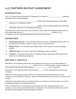 Fillable Online LLC Partner Buyout Agreement Template Fax Email Print ...