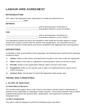 Labour Hire Agreement Template Form - Fill Online, Printable, Fillable ...