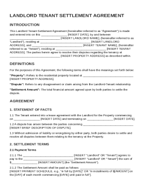 Landlord Tenant Settlement Agreement Template - Fill and Sign Printable Template Online