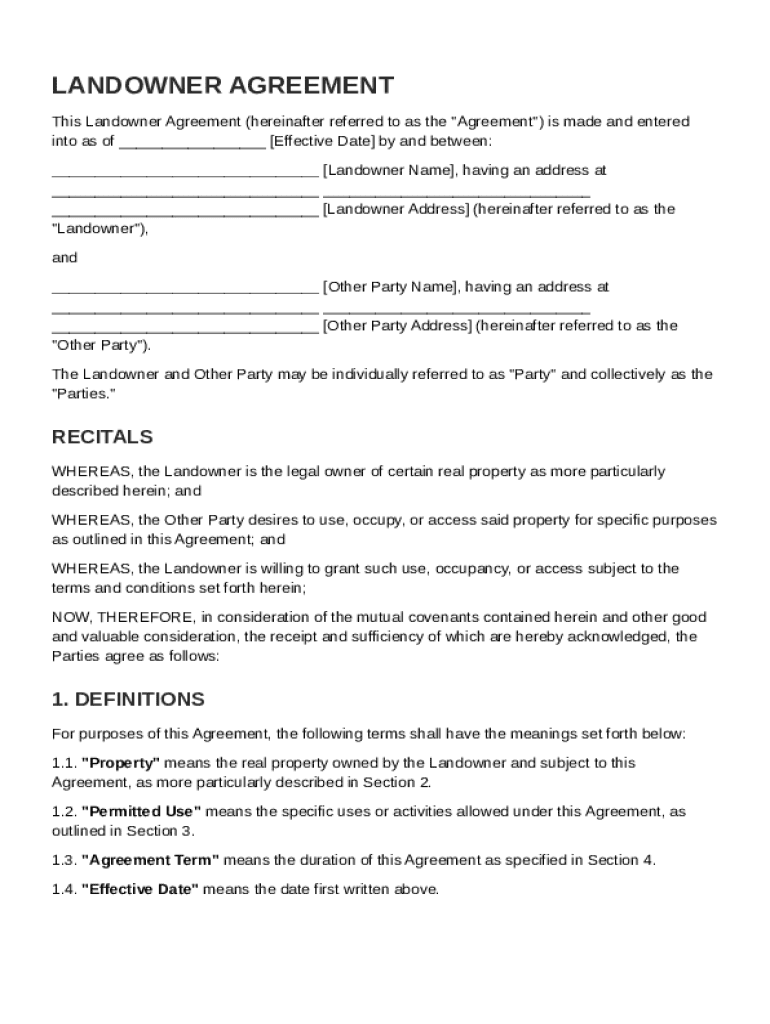 Landowner Agreement Template: Fill out & sign online | DocHub