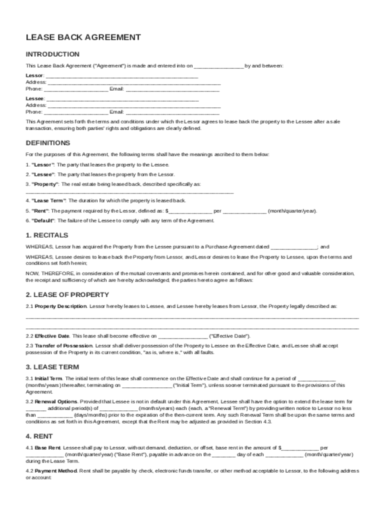 Lease Back Agreement Template: Fill out & sign online | DocHub
