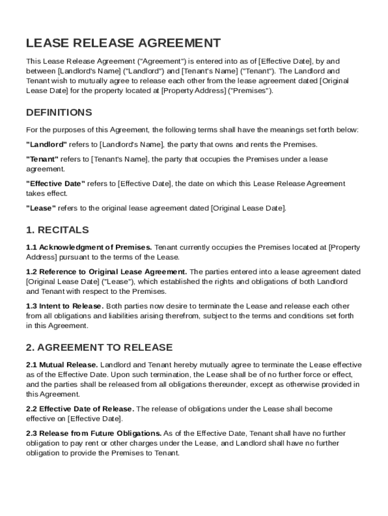 Lease Release Agreement Template: Fill out & sign online | DocHub