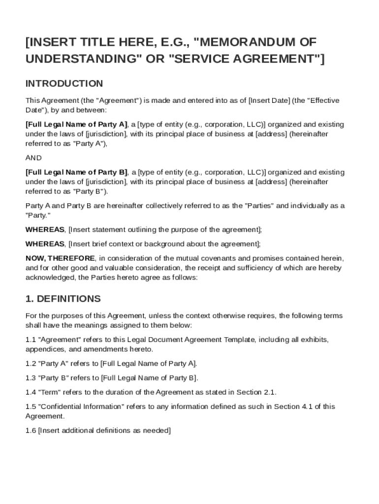 Legal Document Agreement Template Form - Fill Online, Printable ...