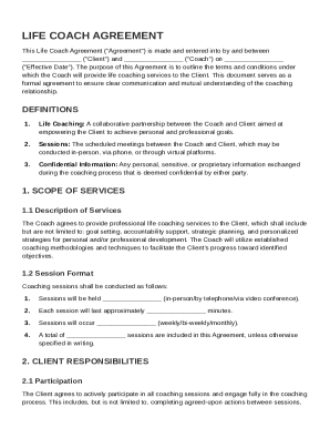 Life Coach Agreement Template Form - Fill Online, Printable, Fillable ...