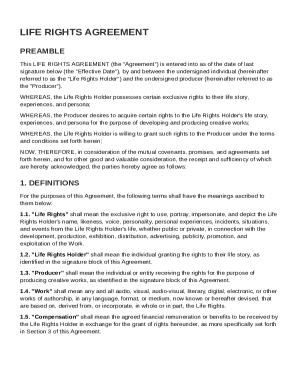 Life Rights Agreement Template - Fill and Sign Printable Template Online