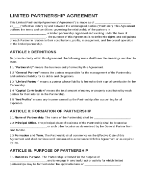 Limited Partnership Agreement Template - Fill and Sign Printable ...