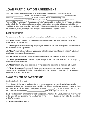 Loan Participation Agreement Template Form - Fill Online, Printable ...