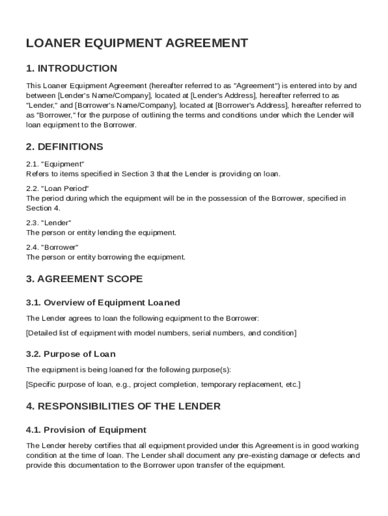 Loaner Equipment Agreement Template: Fill out & sign online | DocHub