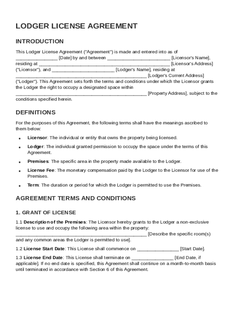 Lodger License Agreement Template: Fill out & sign online | DocHub