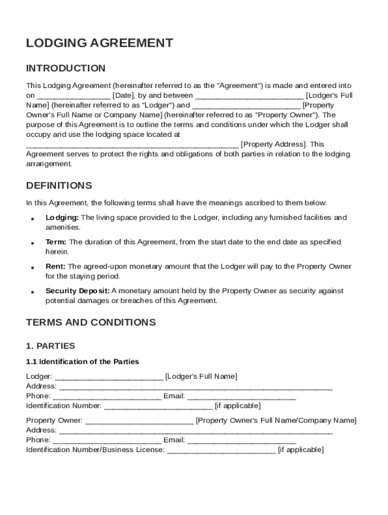 Lodging Agreement Template Form - Fill Online, Printable, Fillable ...