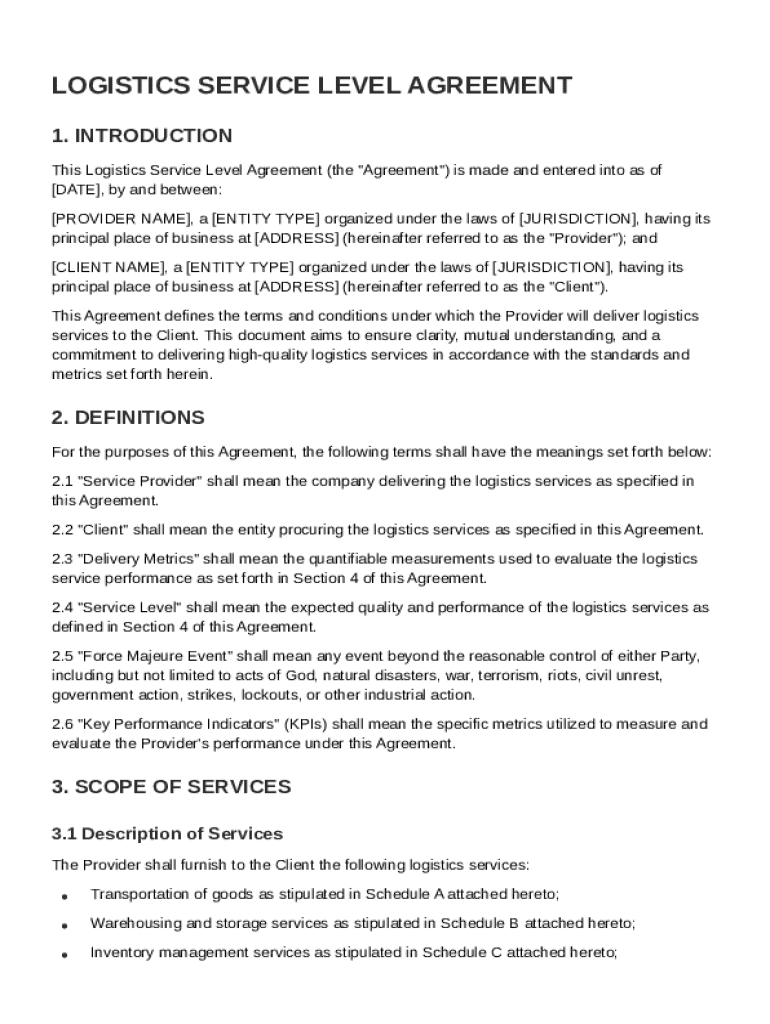 Logistics Service Level Agreement Template: Fill out & sign online | DocHub