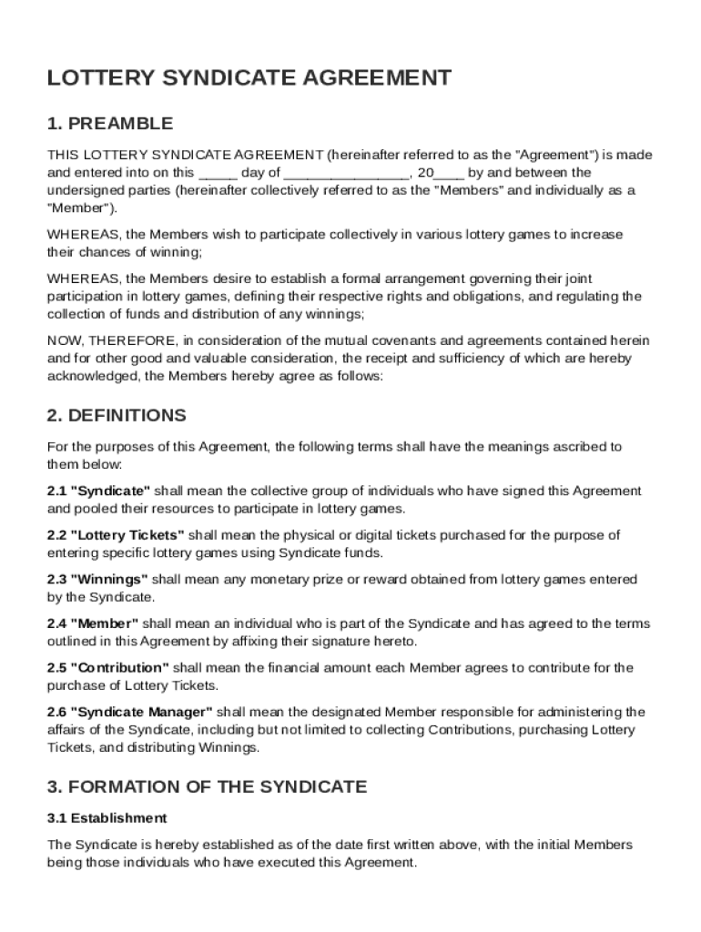 Lottery Syndicate Agreement Template: Fill out & sign online | DocHub