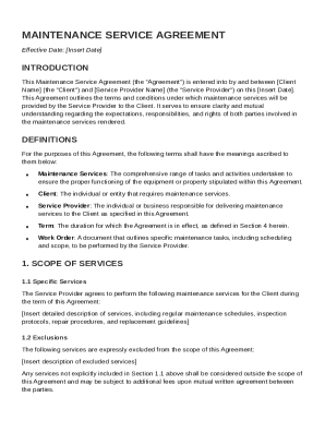 Maintenance Service Agreement Template - Fill and Sign Printable ...