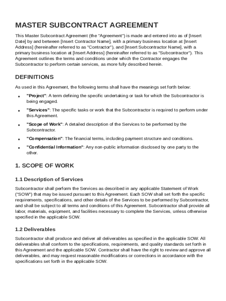 Master Subcontract Agreement Template: Fill out & sign online | DocHub