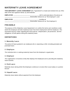 Maternity Leave Agreement Template Form - Fill Online, Printable ...