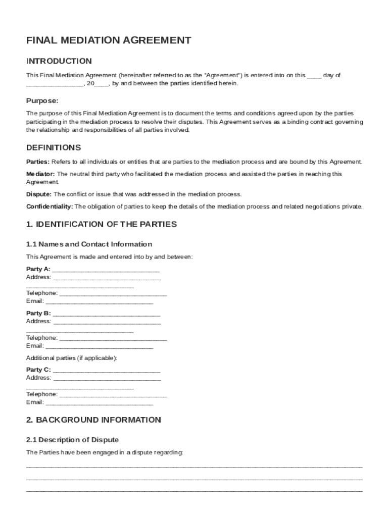 Mediation Final Agreement Template: Fill out & sign online | DocHub
