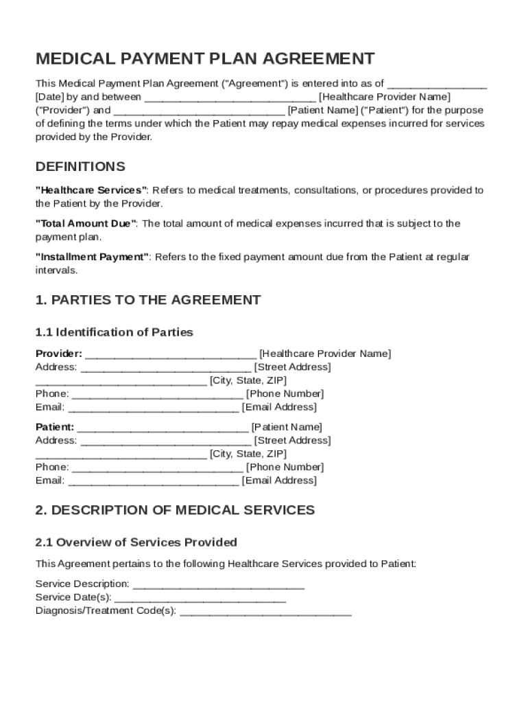 Medical Payment Plan Agreement Template Form - Fill Online, Printable ...
