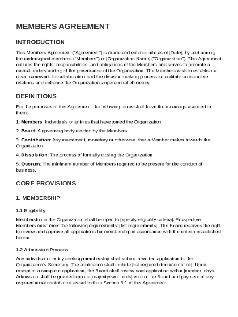 Fillable Online Members Agreement Template Fax Email Print - pdfFiller