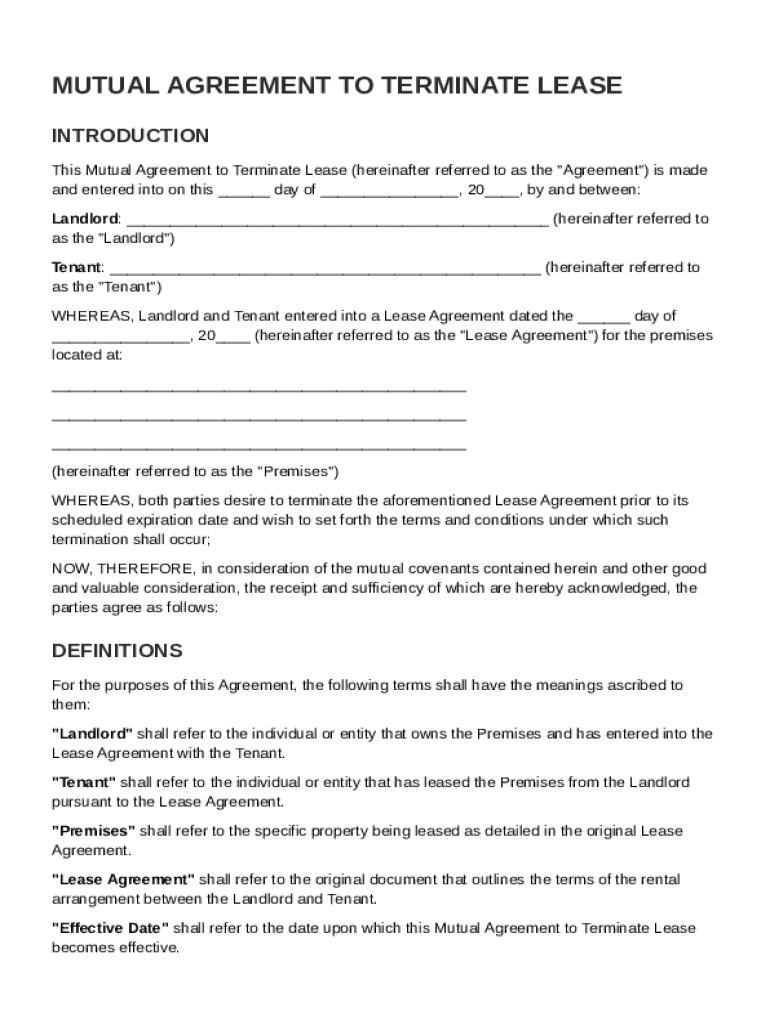 Mutual to Terminate Lease Agreement Template: Fill out & sign online | DocHub