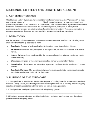 Fillable Online National Lottery Syndicate Agreement Template Fax Email ...