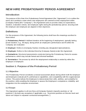 New Hire Probationary Period Agreement Template Form - Fill Online, Printable, Fillable, Blank ...