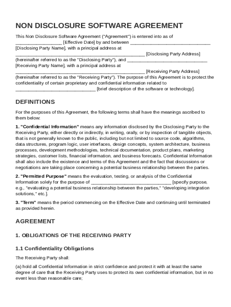 Non Disclosure Software Agreement Template: Fill out & sign online | DocHub