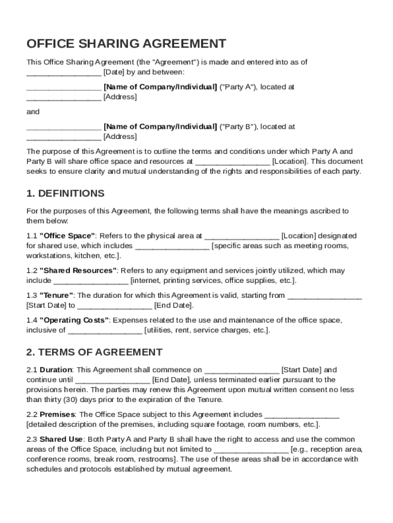Office Sharing Agreement Template Form - Fill Online, Printable ...