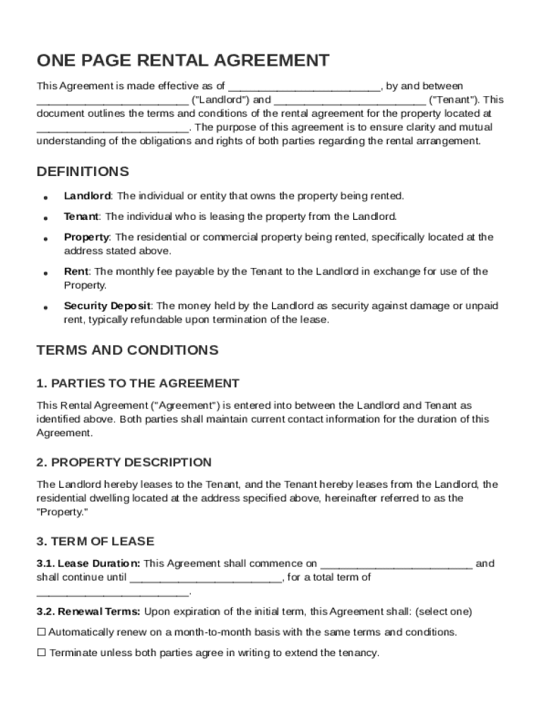 One Page Rental Agreement Template: Fill out & sign online | DocHub