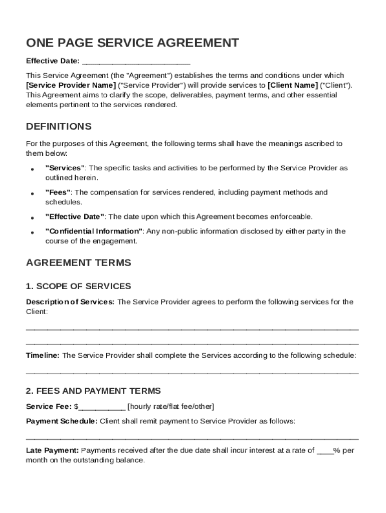 One Page Service Agreement Template: Fill out & sign online | DocHub