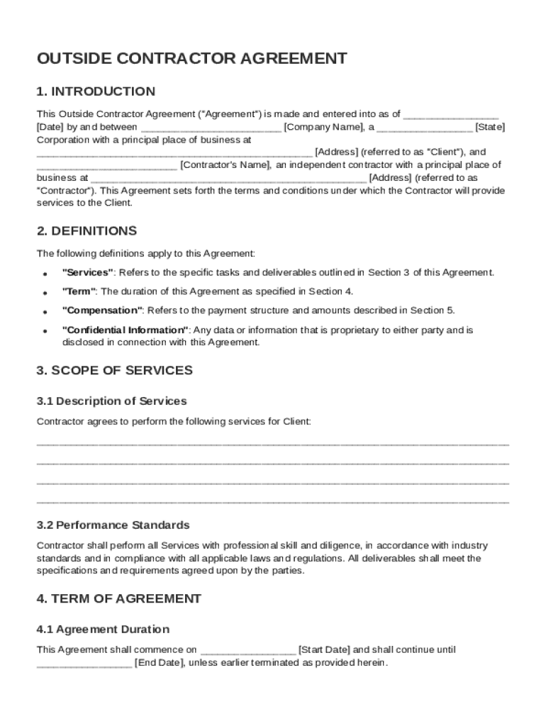 Outside Contractor Agreement Template: Fill out & sign online | DocHub