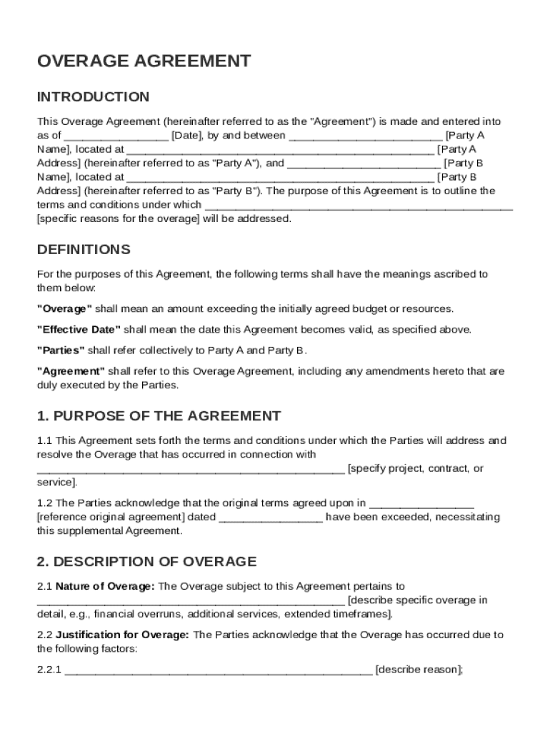 Overage Agreement Template: Fill out & sign online | DocHub