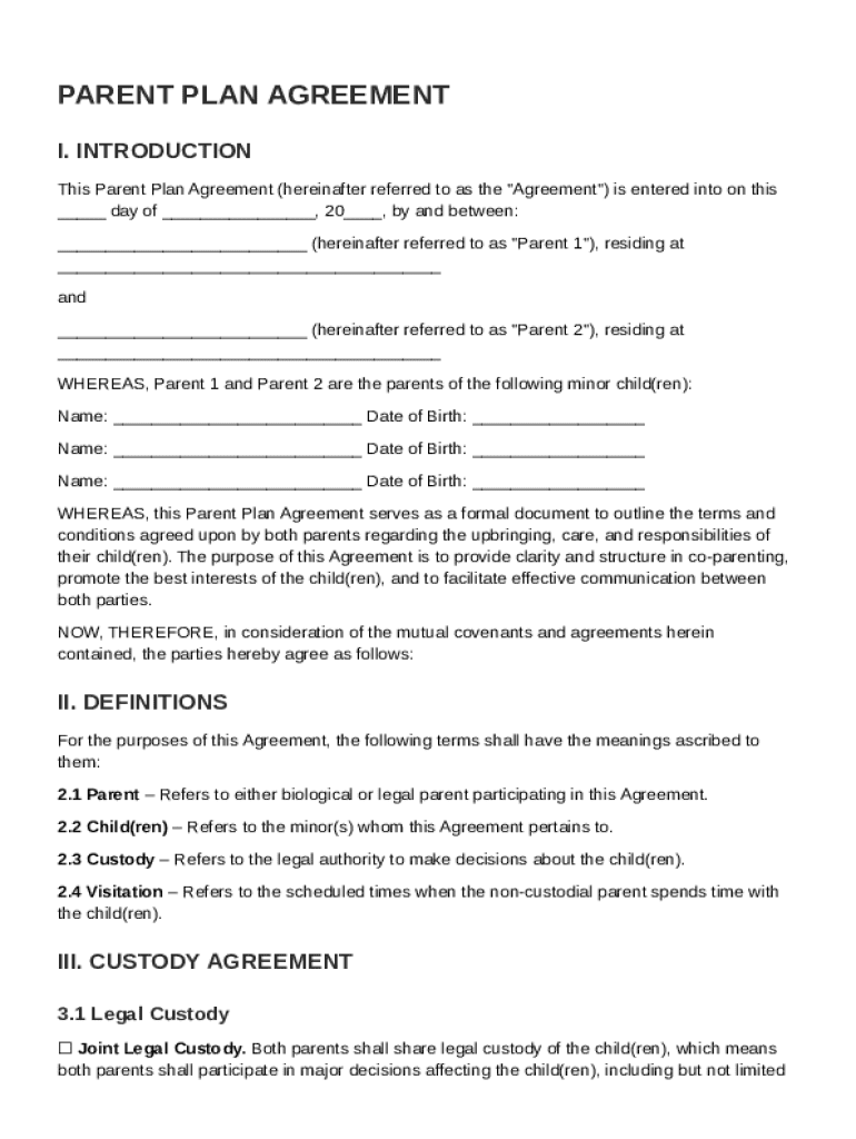 Parent Plan Agreement Template: Fill out & sign online | DocHub
