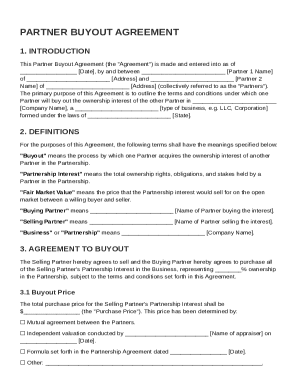 Partner Buyout Agreement Template - Fill and Sign Printable Template Online