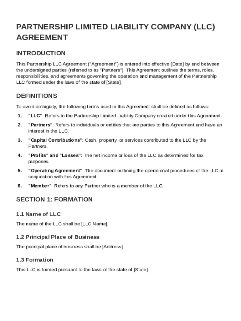 Partnership LLC Agreement Template: Fill out & sign online | DocHub