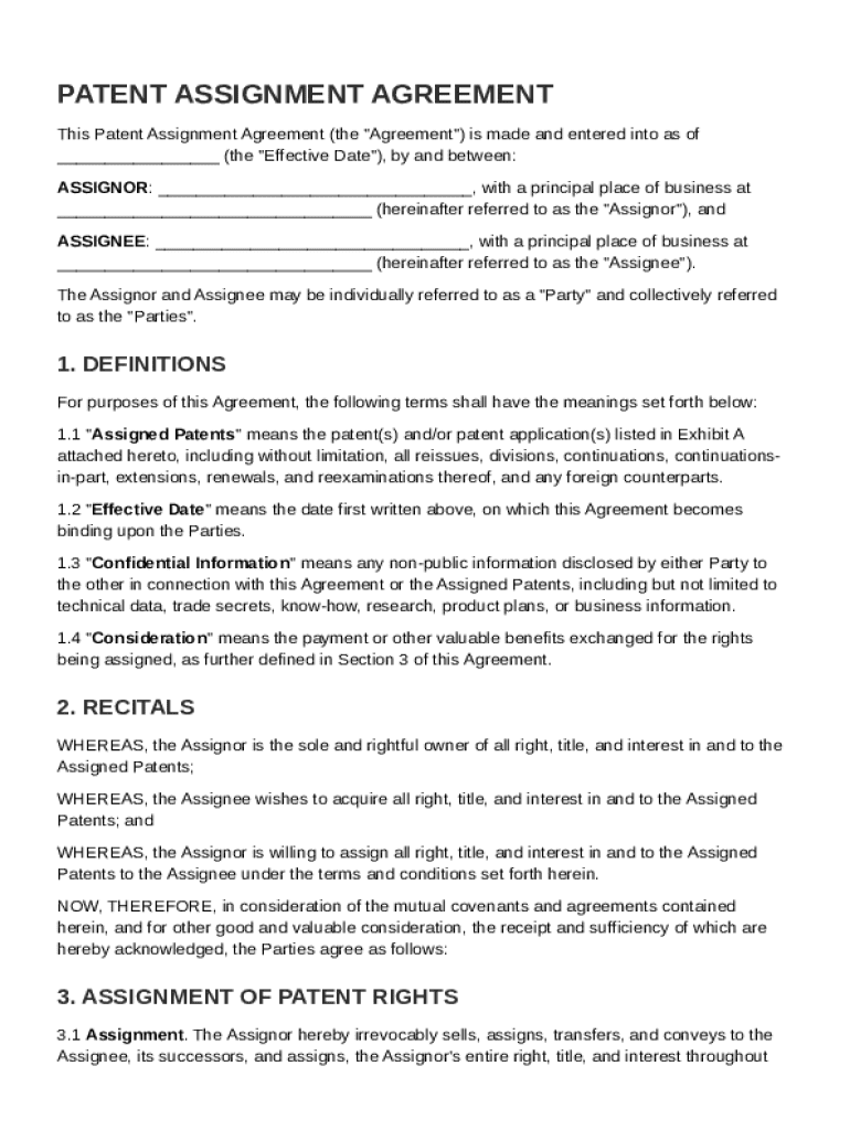 Patent Assignment Agreement Template: Fill out & sign online | DocHub
